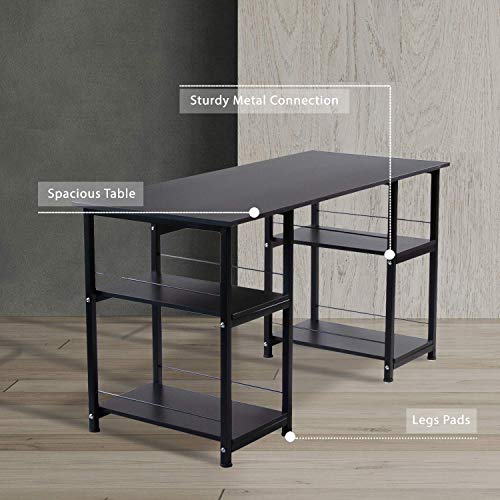 Jerry & Maggie - Computer Desk Office Desk W 2 Side 2 Tiers Shelves Sturdy Surface Laptop Desk Professional Desk Modern Plain Personal Workstation Rectangle Shape Steel Legs Livingroom Bedroom - Black