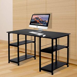 Jerry & Maggie - Computer Desk Office Desk W 2 Side 2 Tiers Shelves Sturdy Surface Laptop Desk Professional Desk Modern Plain Personal Workstation Rectangle Shape Steel Legs Livingroom Bedroom - Black