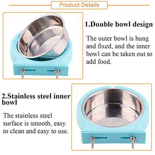 kahson Crate Dog Bowl, Removable Stainless Steel Food & Water Bowls Hanging Pet Cage Coop Cup for Puppy Cat Birds Rabbits(2 Pack)