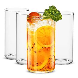 luxu drinking glasses 19 oz, thin highball glasses set of 4,clear tall glass cups for water, juice, beer, drinks, and cocktails and mixed drinks