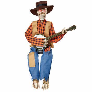 Animated Motion/Sound Activated Musical Multi-Lingual Banjo Skeletons Duo Halloween Fall Indoor Decor