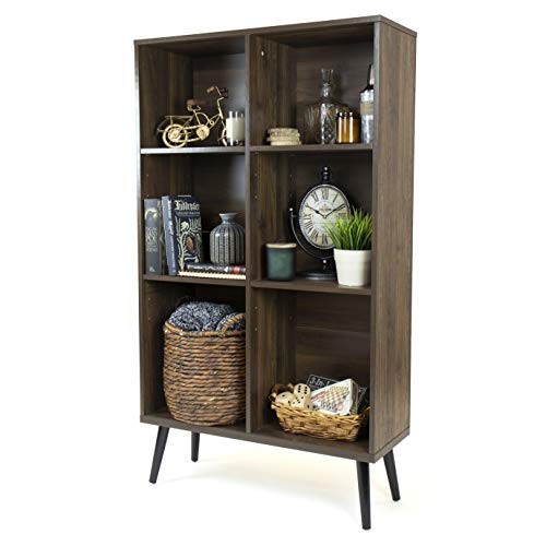 Humble Crew Bookcase with Adjustable Shelving Storage Bookshelf, Dark Wood/Black