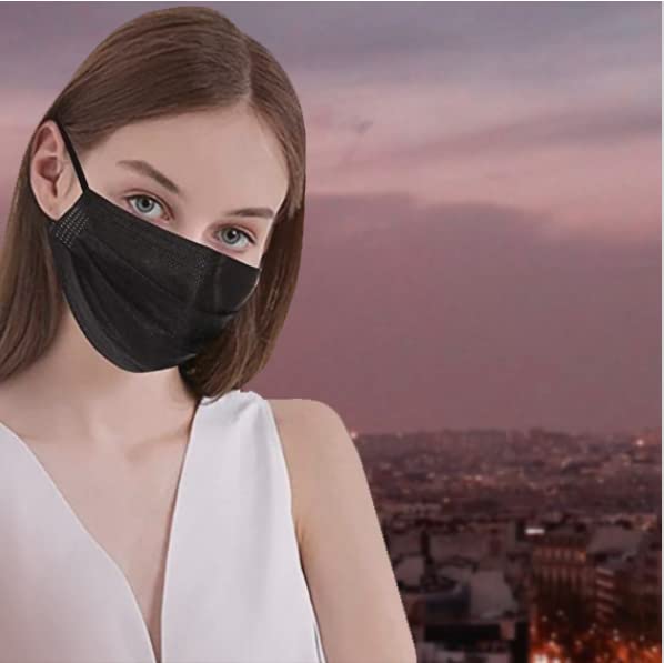 Black Shield - 100 + 2 Black Face Masks - 3 Layers - Ultra Comfy - Gentle Elastic Earloop - Disposable