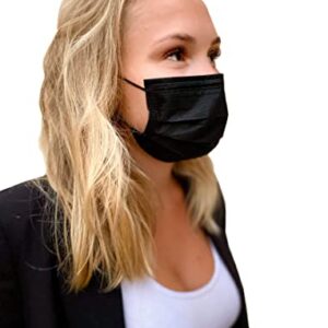 Black Shield - 100 + 2 Black Face Masks - 3 Layers - Ultra Comfy - Gentle Elastic Earloop - Disposable