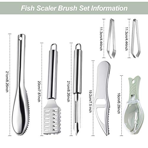 7 Pieces Fish Scaler Brush Remover with Stainless Steel Sawtooth Remover Removing Peeler Cleaning Tool Fish Shape Tweezers for Fish Scales Removing Peeling