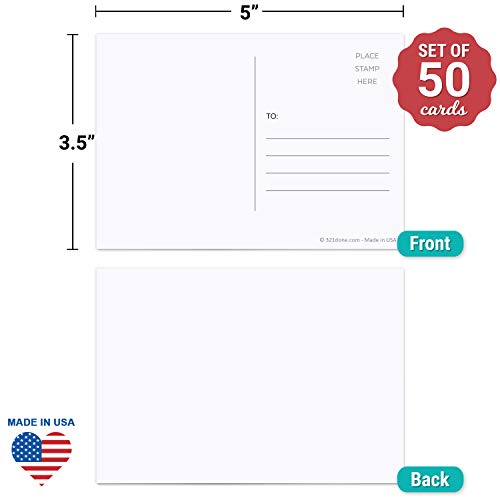 321Done Small Blank Postcards, White (Set of 50) Made in USA - 3.5x5 inches - USPS Post Office Mail Compliant Plain Empty Addressing Mailing, Create Your Own for Kids, Thick Heavy Duty Index Cards