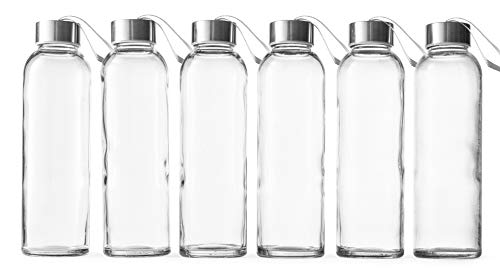 Epica 18-Oz. Glass Beverage Bottles, Set of 6 (Beverage Glasses + Carrying Loop Caps)