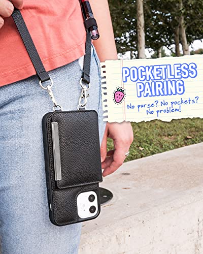 Smartish iPhone 12/12 Pro Crossbody Case for Women - Dancing Queen [Purse/Clutch with Detachable Strap & Card Holder] - Stiletto Black-Silver