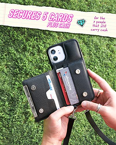 Smartish iPhone 12/12 Pro Crossbody Case for Women - Dancing Queen [Purse/Clutch with Detachable Strap & Card Holder] - Stiletto Black-Silver