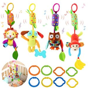 bloobloomax baby soft hanging rattle, car seat stroller toys with plush animal c-clip ring for infant babies boys and girls 3 6 9 to 12 months (12pcs-a)