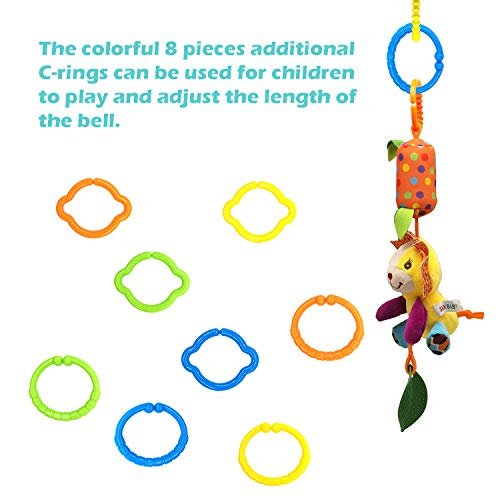 Bloobloomax Baby Soft Hanging Rattle, Car Seat Stroller Toys with Plush Animal C-Clip Ring for Infant Babies Boys and Girls 3 6 9 to 12 Months (12PCS-A)