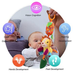 Bloobloomax Baby Soft Hanging Rattle, Car Seat Stroller Toys with Plush Animal C-Clip Ring for Infant Babies Boys and Girls 3 6 9 to 12 Months (12PCS-A)