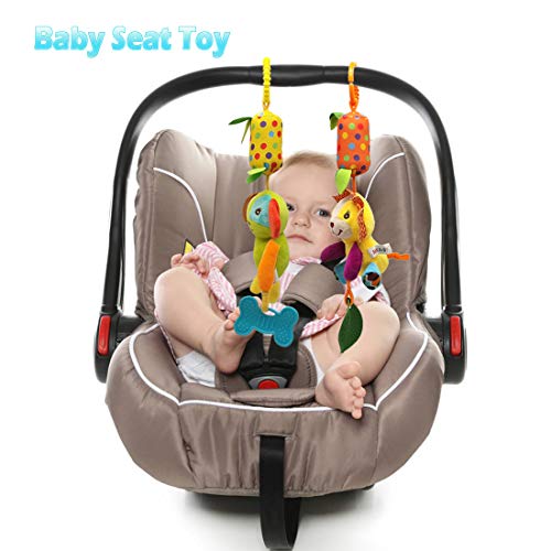 Bloobloomax Baby Soft Hanging Rattle, Car Seat Stroller Toys with Plush Animal C-Clip Ring for Infant Babies Boys and Girls 3 6 9 to 12 Months (12PCS-A)