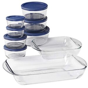 anchor hocking bake and store glass set (16 piece, navy bpa-free lids, tempered tough, dishwasher safe)