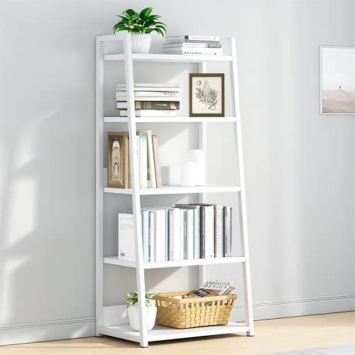 IOTXY 5 Tier Open Bookshelf - Steel and Wood Display Stand, 50CM Width Floor-Standing Bookcase, White