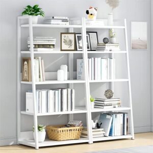 IOTXY 5 Tier Open Bookshelf - Steel and Wood Display Stand, 50CM Width Floor-Standing Bookcase, White