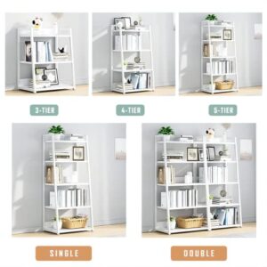 IOTXY 5 Tier Open Bookshelf - Steel and Wood Display Stand, 50CM Width Floor-Standing Bookcase, White