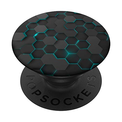 Cool Techno Teal Black Honeycomb Hexagons Abstract PopSockets PopGrip: Swappable Grip for Phones & Tablets