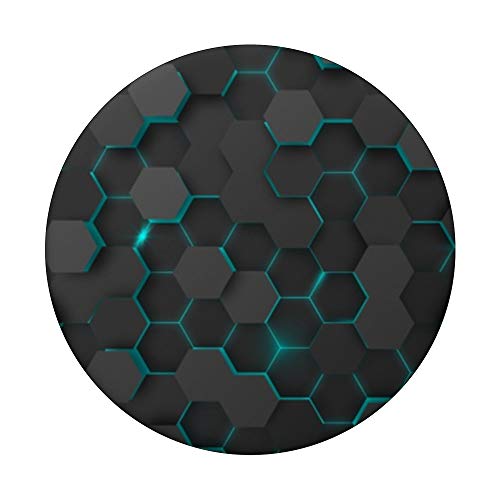 Cool Techno Teal Black Honeycomb Hexagons Abstract PopSockets PopGrip: Swappable Grip for Phones & Tablets