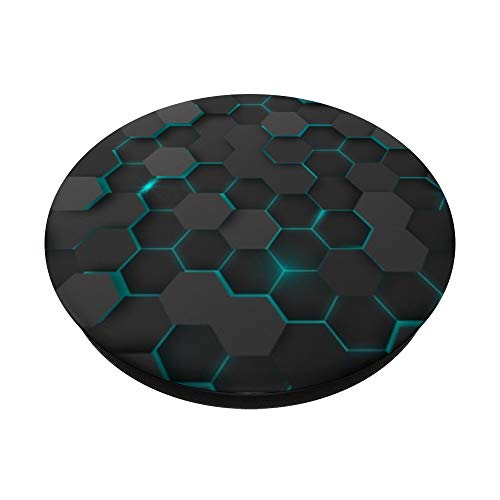 Cool Techno Teal Black Honeycomb Hexagons Abstract PopSockets PopGrip: Swappable Grip for Phones & Tablets