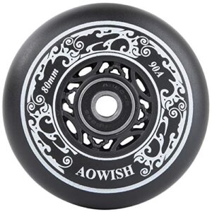 AOWISH 4-Pack Inline Skate Wheels Outdoor Asphalt Formula 90A Aggressive Blades Roller Skates Replacement Wheels with Speed Bearings ABEC 9 and Floating Spacers (Black, 80mm)