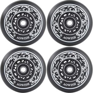 AOWISH 4-Pack Inline Skate Wheels Outdoor Asphalt Formula 90A Aggressive Blades Roller Skates Replacement Wheels with Speed Bearings ABEC 9 and Floating Spacers (Black, 80mm)