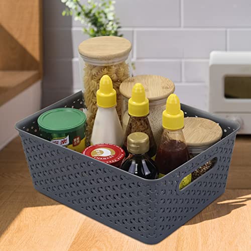 Yarebest 4-Pack Woven Storage Basket, Plastic Kitchen Cupboard Basket