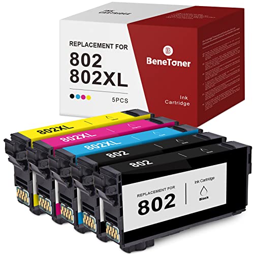 BENETONER Remanufactured Ink Cartridges Replacement for Epson 802 XL 802XL T802XL Work with Workforce Pro WF-4740 WF-4734 WF-4730 WF-4720 (Black, Cyan, Magenta, Yellow, 5-Pack)