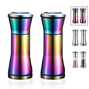 rainbow salt and pepper shakers, kyraton titanium plating stainless steel salt and pepper grinders refillable pepper grinder, pepper mill, salt grinder, salt shaker, salt pepper shaker set of 2