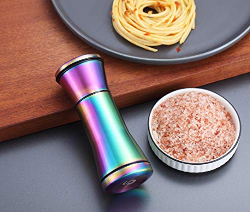 Rainbow Salt And Pepper Shakers, Kyraton Titanium Plating Stainless Steel Salt And Pepper Grinders Refillable Pepper Grinder, Pepper Mill, Salt Grinder, Salt Shaker, Salt Pepper Shaker Set of 2