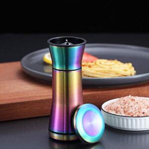 Rainbow Salt And Pepper Shakers, Kyraton Titanium Plating Stainless Steel Salt And Pepper Grinders Refillable Pepper Grinder, Pepper Mill, Salt Grinder, Salt Shaker, Salt Pepper Shaker Set of 2