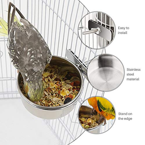 3PCS Bird Feeder for Cage Parakeets Food Feeder with 3 Different Size, Bird Feeding Dish Stainless Steel Bird Bowl Parrot Feeding Cups Animal Cage Water Food Bowl for Parrot