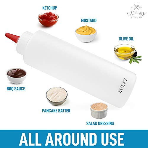 Zulay 2 Pack Condiment Squeeze Bottle - 17oz Plastic Squeeze Bottles With Caps - Sauce Bottle With Wide Mouth & Small Pointed Nozzle for Ketchup, Mustard, Olive Oil, Glue, and More