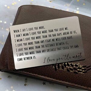 TUWUNA When I Say I Love You More Anniversary Card, I Love You Gifts for Her Him, Anniversary Card Gift for Husband Men,Birthday Wallet Card for Girlfriend Boyfriend(Silver-1)