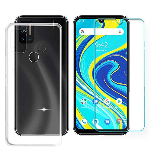 Ytaland for Umidigi A7 Pro Case,UMIDIGI A9 Pro Case with Tempered Glass Screen Protector. (3 in 1) Crystal Clear Soft Silicone Shockproof TPU Transparent Bumper Protective Phone Case Cover