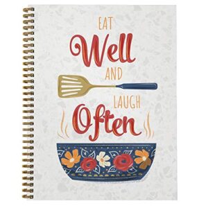 softcover eat well 8.5" x 11" recipe spiral notebook/journal, 120 recipe pages, durable gloss laminated cover, gold wire-o spiral. made in the usa