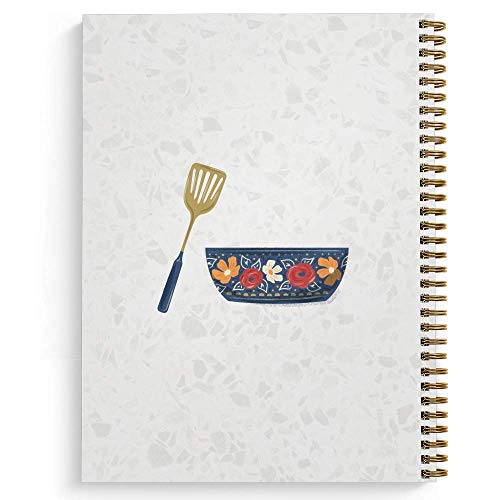 Softcover Eat Well 8.5" x 11" Recipe Spiral Notebook/Journal, 120 Recipe Pages, Durable Gloss Laminated Cover, Gold Wire-o Spiral. Made in the USA