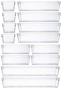 neokeya 14pcs clear drawer organizer set 4-size plastic desk drawer dividers trays vanity drawer organizer storage for makeup kitchen utensils office