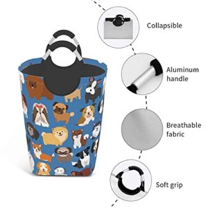 Duduho Large Laundry Basket with Handles Cute Dog Animal Set Laundry Hamper Toys Storage Organizer Foldable Bucket Washing Bin Dirty Clothes Bag for Home Bathroom Bedroom Dorm