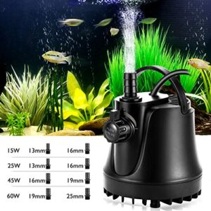 AQQA 265-800GPH Submersible Water Pump,Ultra-quiet Fountain Pump,Ultra-low Water Level With High Lift,Adjustable Flow Rate 2 Nozzles 6ft Power Cord For Fish Tank, Pond, Hydroponics