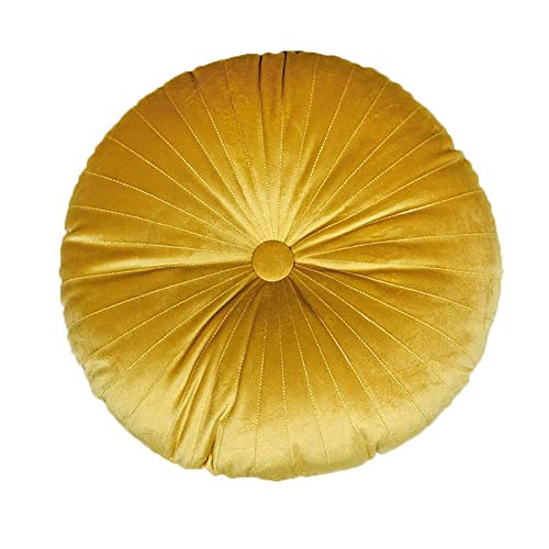 Elero Velvet Round Throw Pillow Pleated Round Pillow Cushion Decoration for Couch Chair Bed Car Yellow