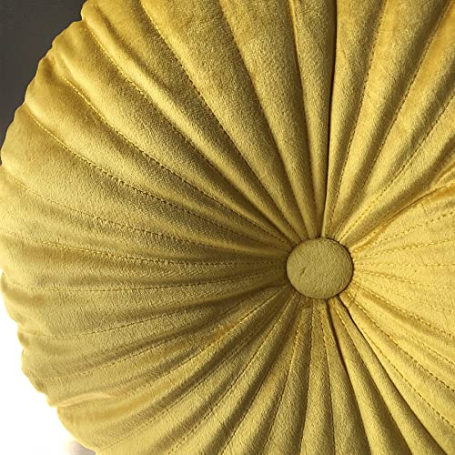 Elero Velvet Round Throw Pillow Pleated Round Pillow Cushion Decoration for Couch Chair Bed Car Yellow