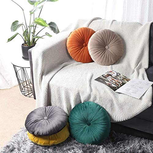 Elero Velvet Round Throw Pillow Pleated Round Pillow Cushion Decoration for Couch Chair Bed Car Yellow