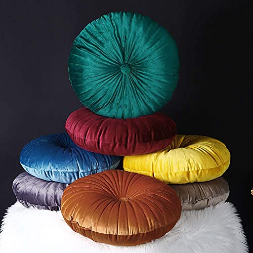 Elero Velvet Round Throw Pillow Pleated Round Pillow Cushion Decoration for Couch Chair Bed Car Yellow