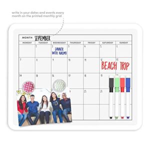 Dry Erase Board 11 by 14 in Monthly Grid Calendar- Magnetic Whiteboard with 4 Markers and 2 Magnets- White Frame- for School, Home, Office, Remote Learning- Easy to Hang on Walls or Magnetic Surfaces