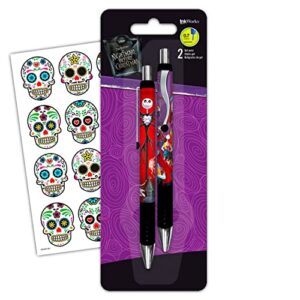 nightmare before christmas school set - bundle with 2 nightmare before christmas pens and sugar skull stickers (nightmare before christmas school supplies)