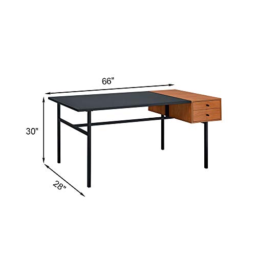 Goujxcy Computer Desk with 2 Storage Drawers, Home Office Reading Writing Desk, Wooden Storage Drawer Metal Frame