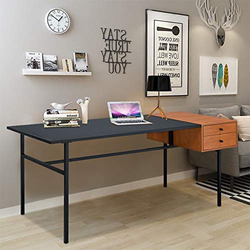 Goujxcy Computer Desk with 2 Storage Drawers, Home Office Reading Writing Desk, Wooden Storage Drawer Metal Frame