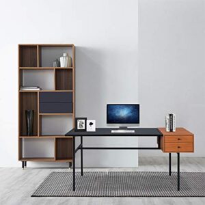 Goujxcy Computer Desk with 2 Storage Drawers, Home Office Reading Writing Desk, Wooden Storage Drawer Metal Frame