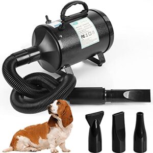 winnie home dog blow dryer, 3.2hp high velocity professional pet grooming dryer, adjustable speed and temperature control pet blower dryer with 3 different nozzles(black)